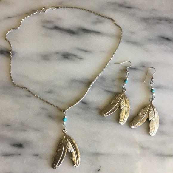 Jewelry | Native Inspired Feather Necklace And Earrings | Poshmark